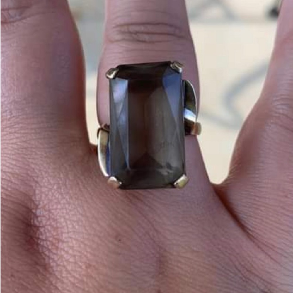 Yellow Gold Smokey Topaz Ring - Gem